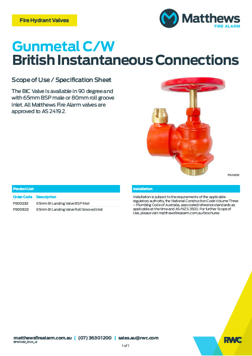Gunmetal C/W British Instantaneous Connections – Matthews Fire Alarm