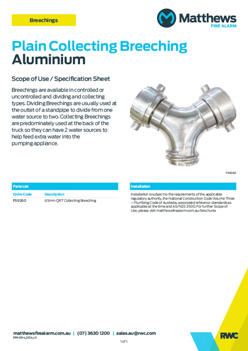 Plain Collecting Breeching – Aluminium – Matthews Fire Alarm