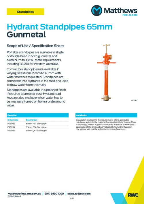 Hydrant Standpipes – Gunmetal – Matthews Fire Alarm