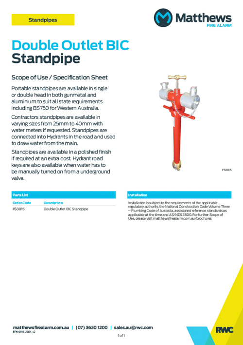 Double Outlet BIC Standpipe – Matthews Fire Alarm